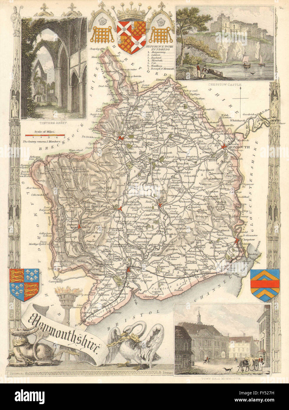 Monmouthshire antique hand-coloured county map by Thomas Moule, c1840 ...