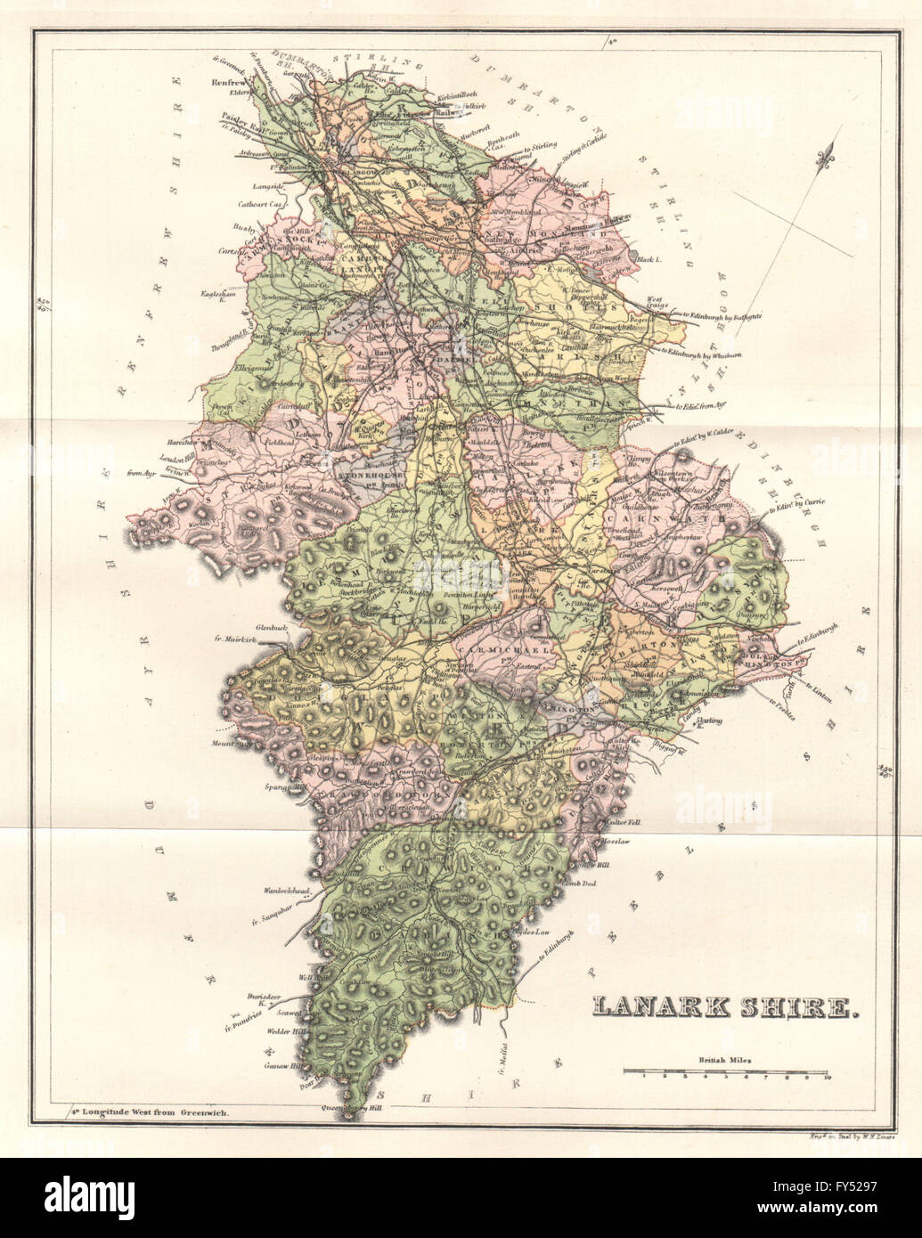 LANARKSHIRE: Antique county map. Parishes. Glasgow. Scotland. LIZARS ...