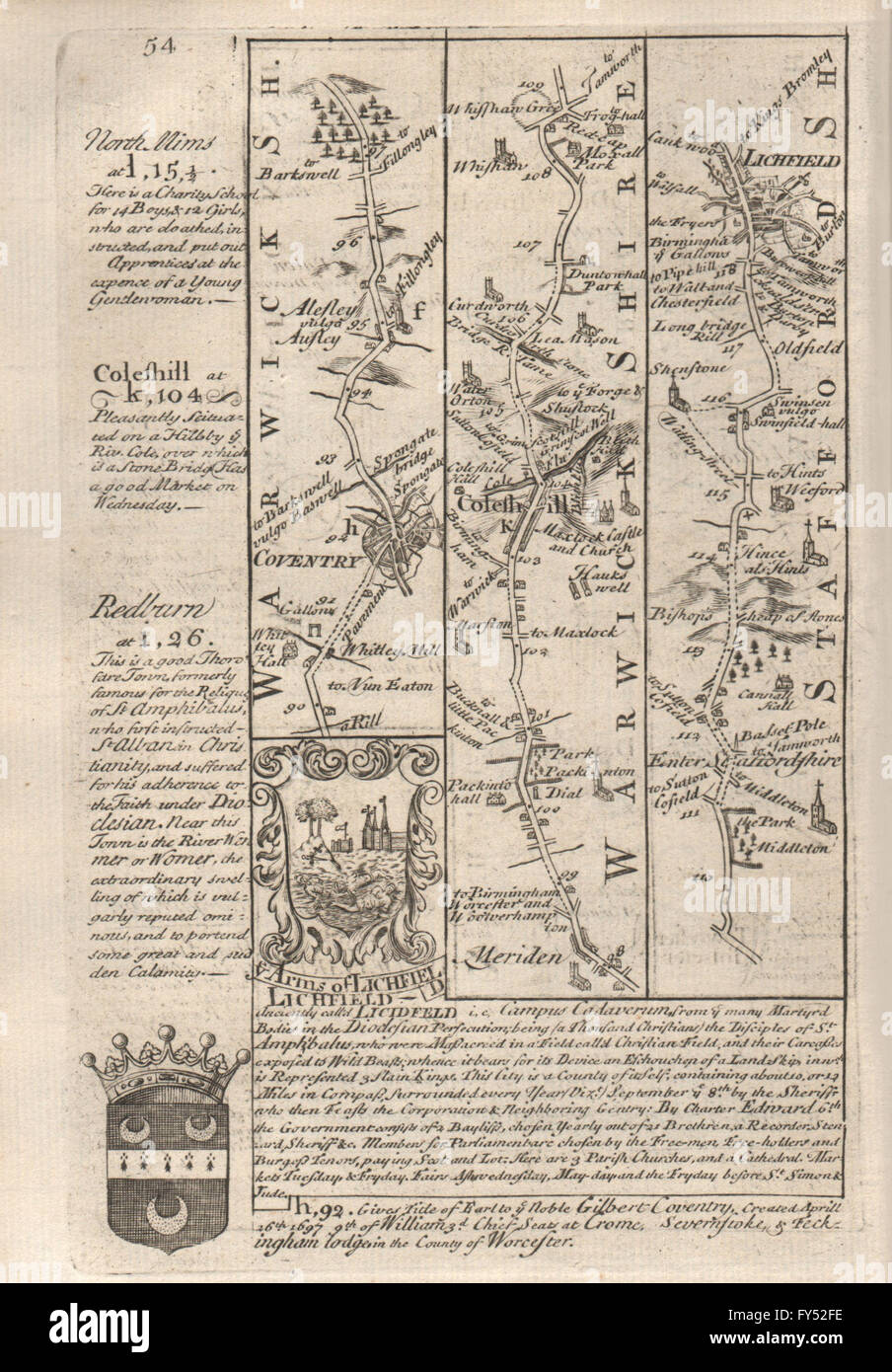 Coventry-Meriden-Coleshill-Lichfield road strip map by J. OWEN & E ...