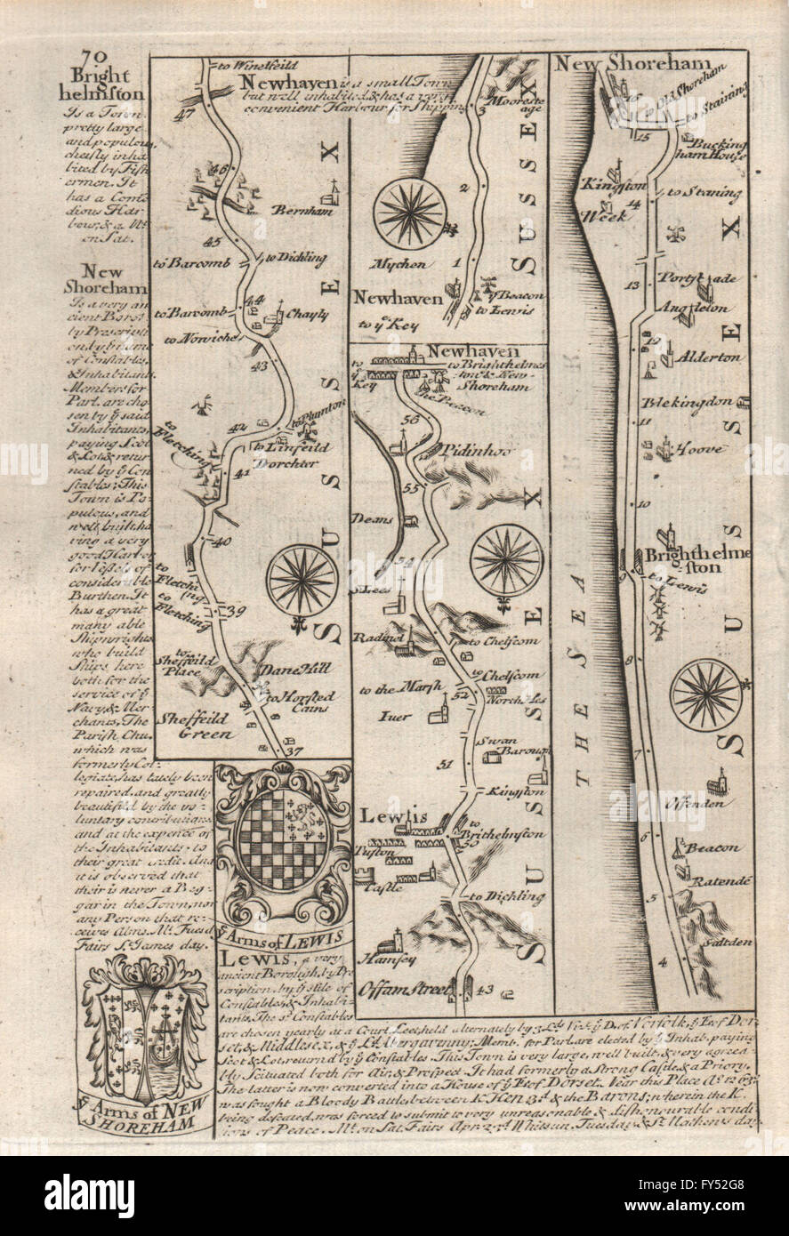 Newhaven-Lewes-Brighton-Shoreham by Sea road map by J. OWEN & E. BOWEN ...