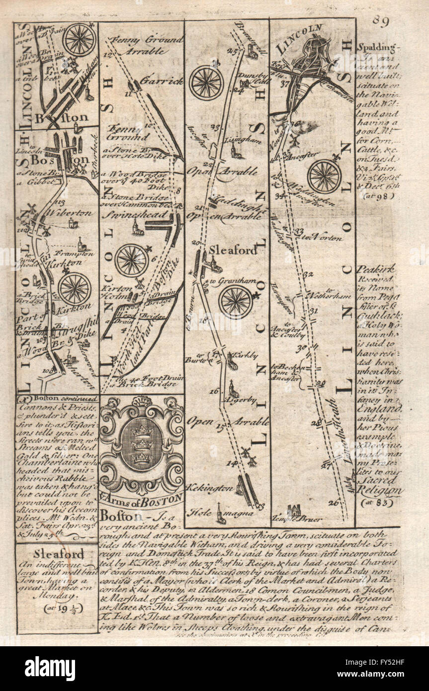 Kirton-Boston-Swineshead-Sleaford-Lincoln road map by J. OWEN & E ...