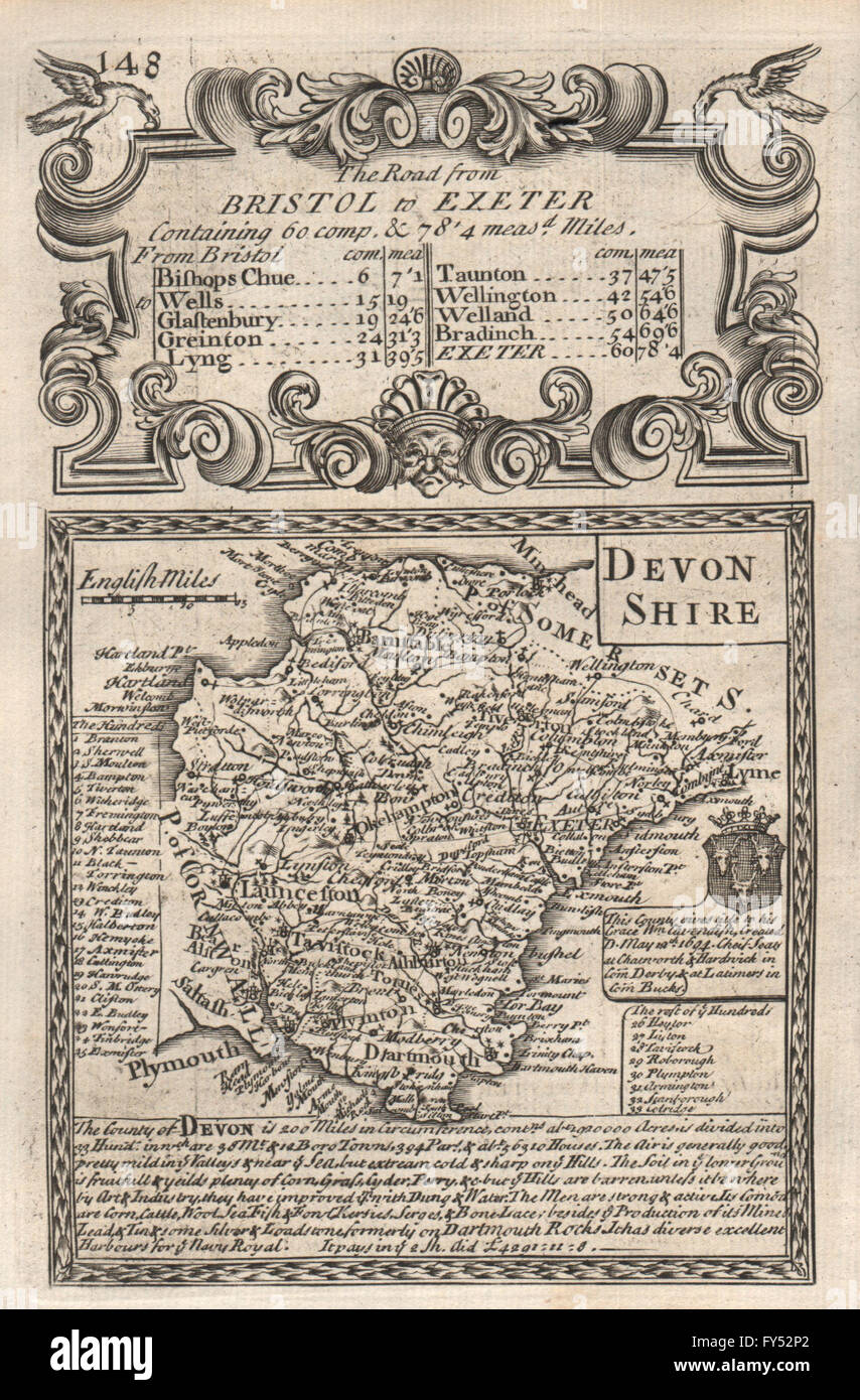 'Devon-Shire'. County map by J. OWEN & E. BOWEN. Devonshire, 1753 Stock ...
