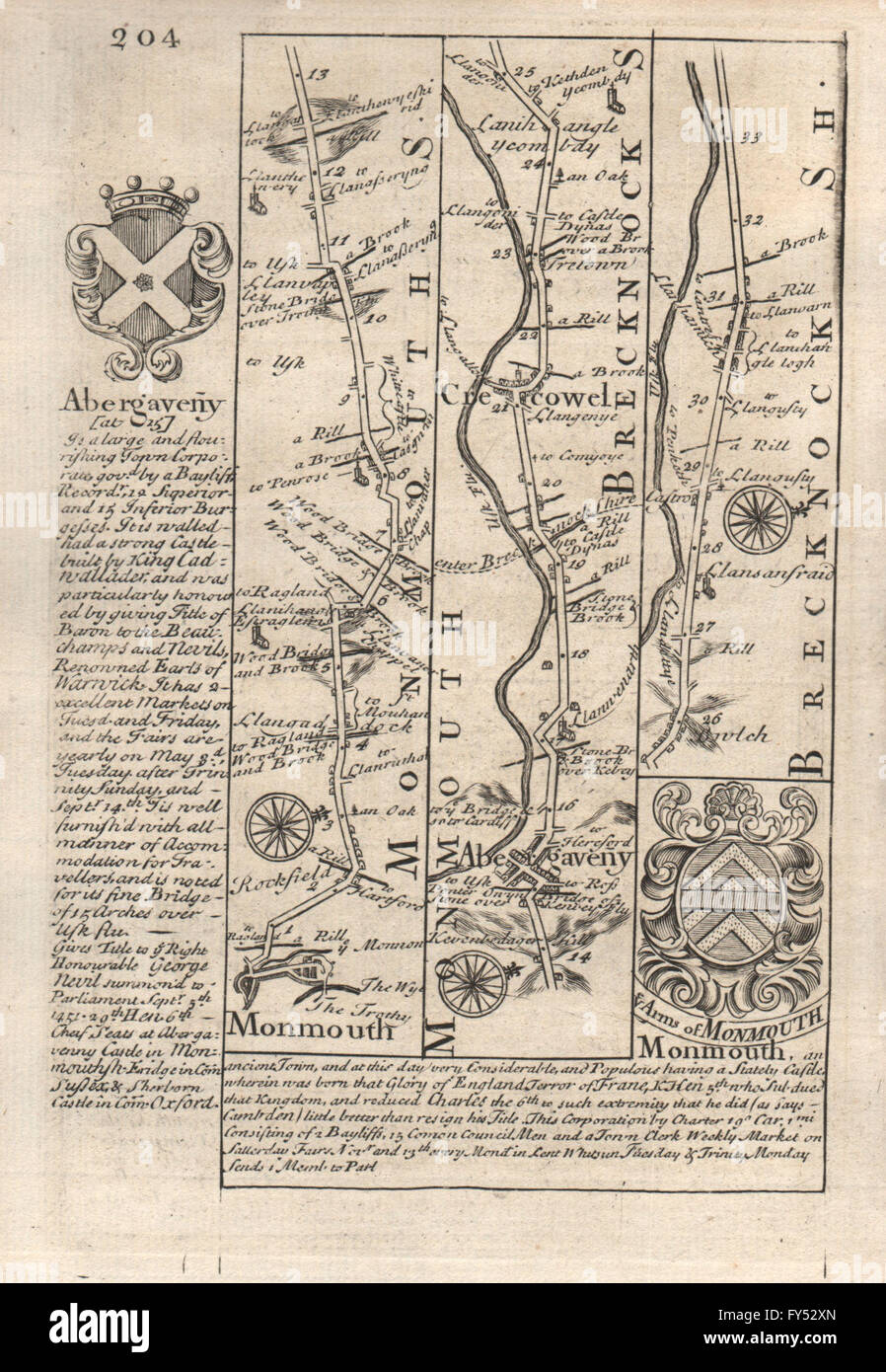 Monmouth-Abergavenny-Crickhowell road strip map by J. OWEN & E. BOWEN ...