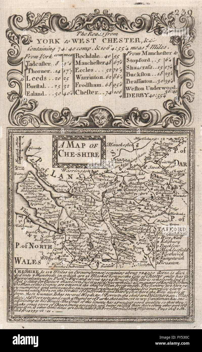 'A Map of Che-Shire'. County map by J. OWEN & E. BOWEN. Cheshire, 1753 ...