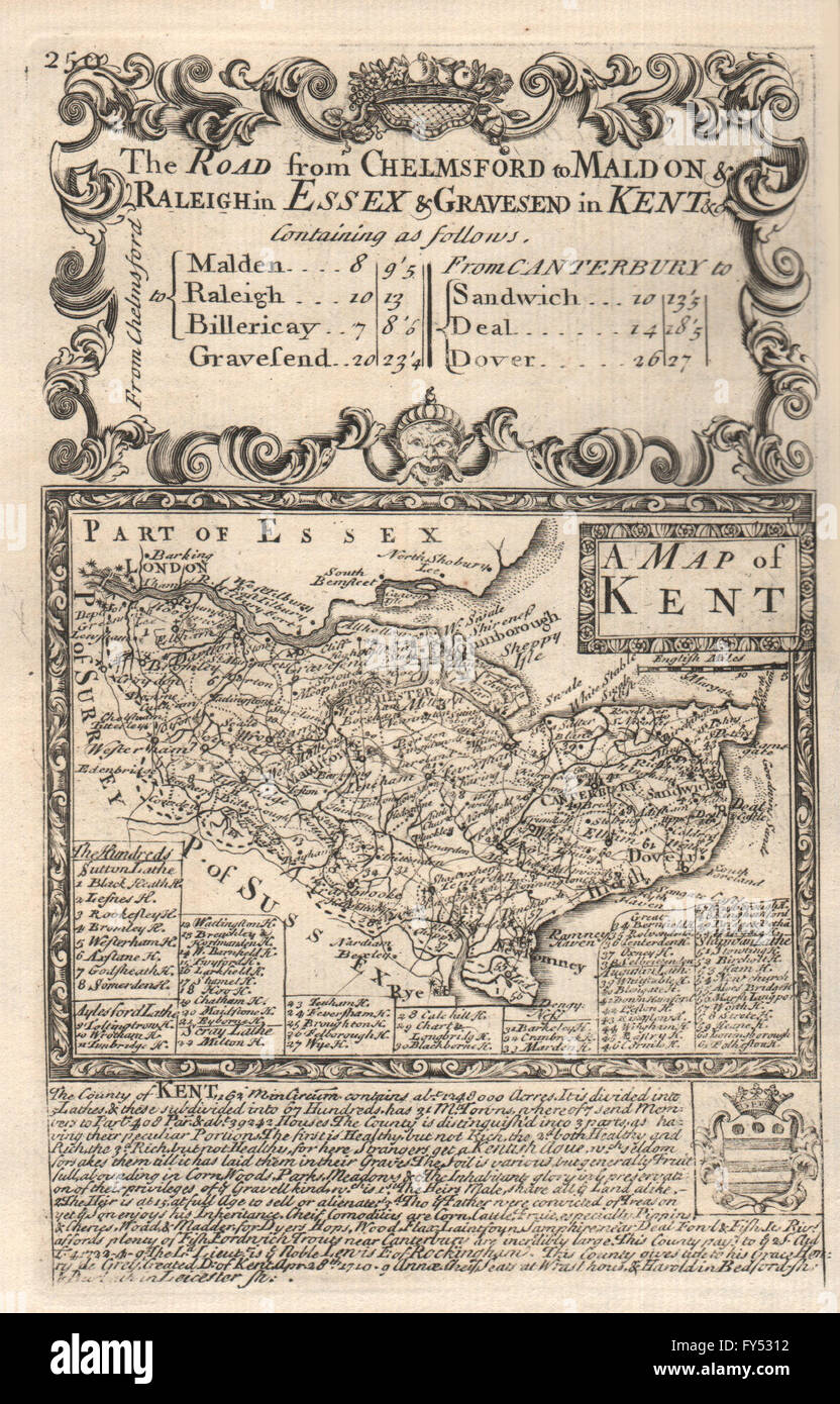'A Map of Kent'. County map by J. OWEN & E. BOWEN, 1753 Stock Photo - Alamy