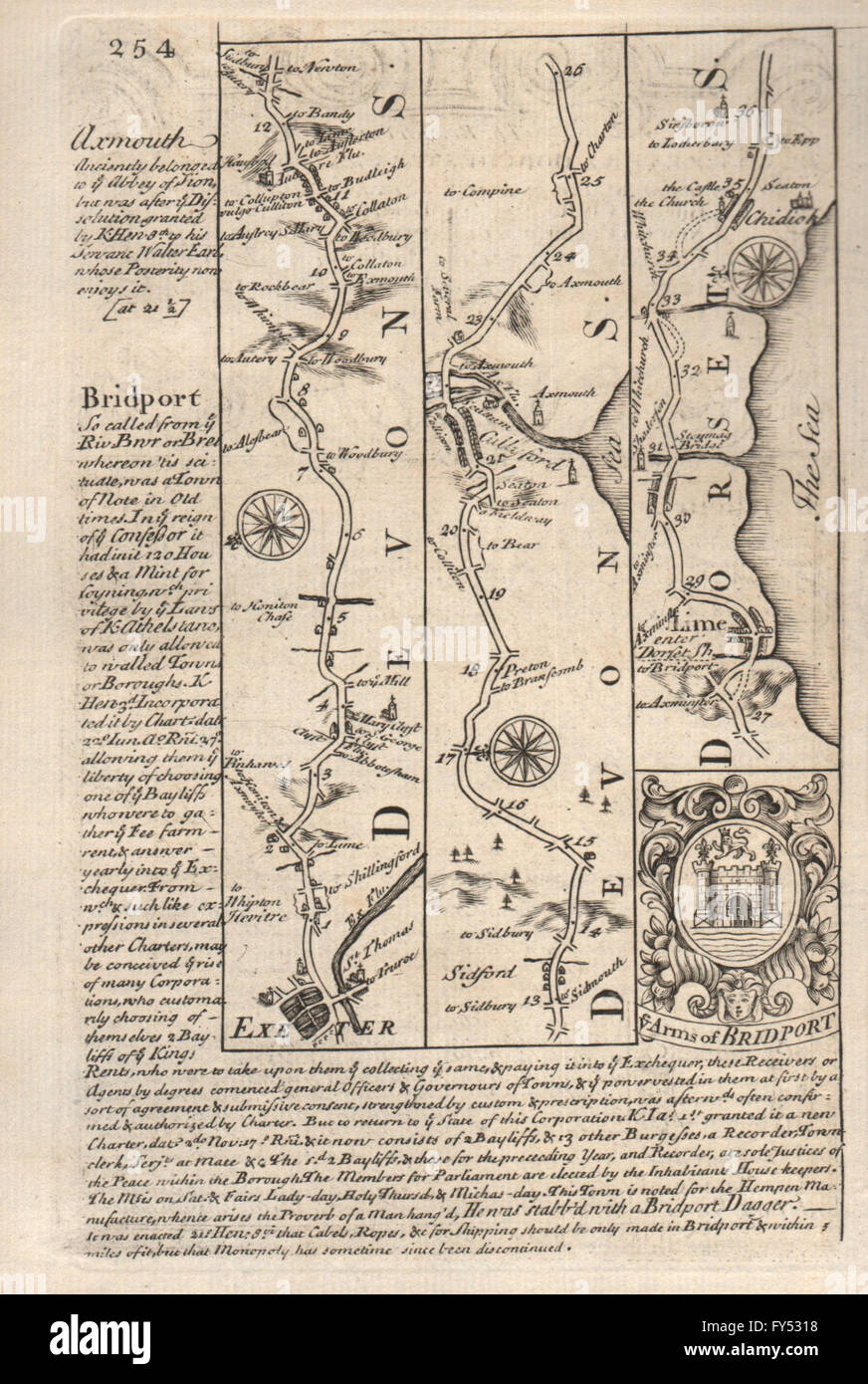 Exeter-Sidford-Colyford-Lyme Regis-Chideock road map by OWEN & BOWEN ...