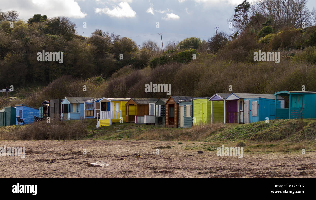 Beach huts at Coldingham Bay Stock Photo - Alamy