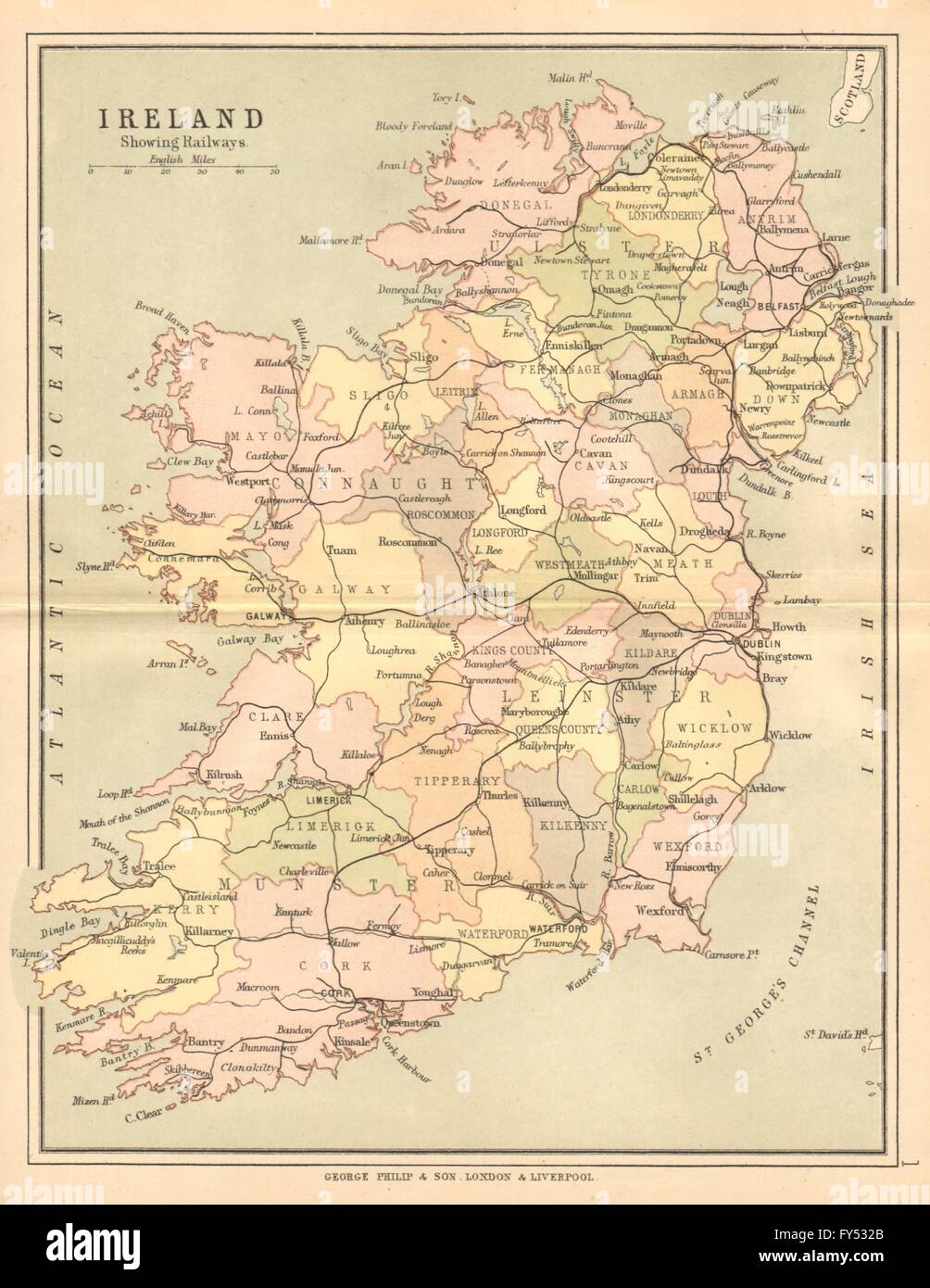IRELAND. showing railways counties & provinces. BARTHOLOMEW, c1902 ...