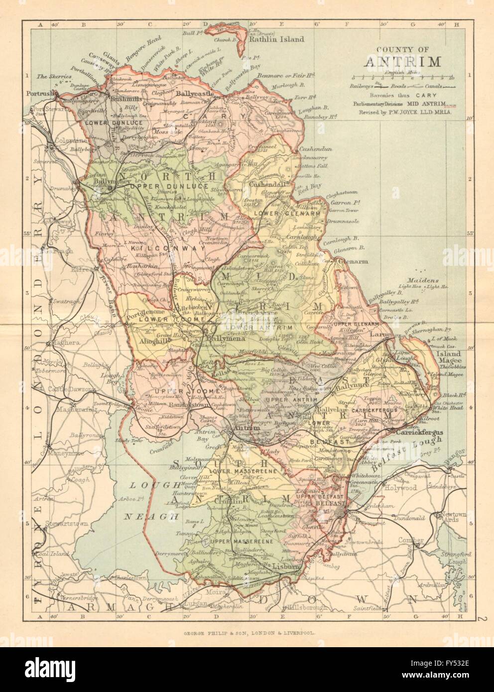COUNTY ANTRIM. Antique county map. Ulster Belfast Lisburn. BARTHOLOMEW ...