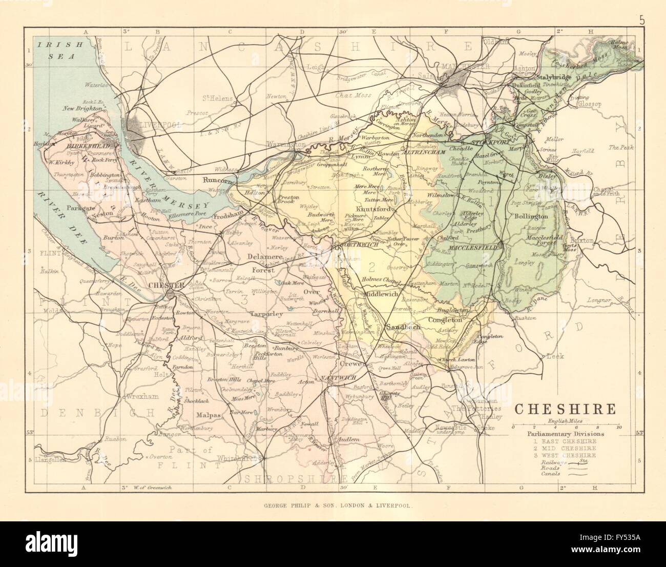 CHESHIRE: Antique county map. Railways roads canals. Constituencies ...