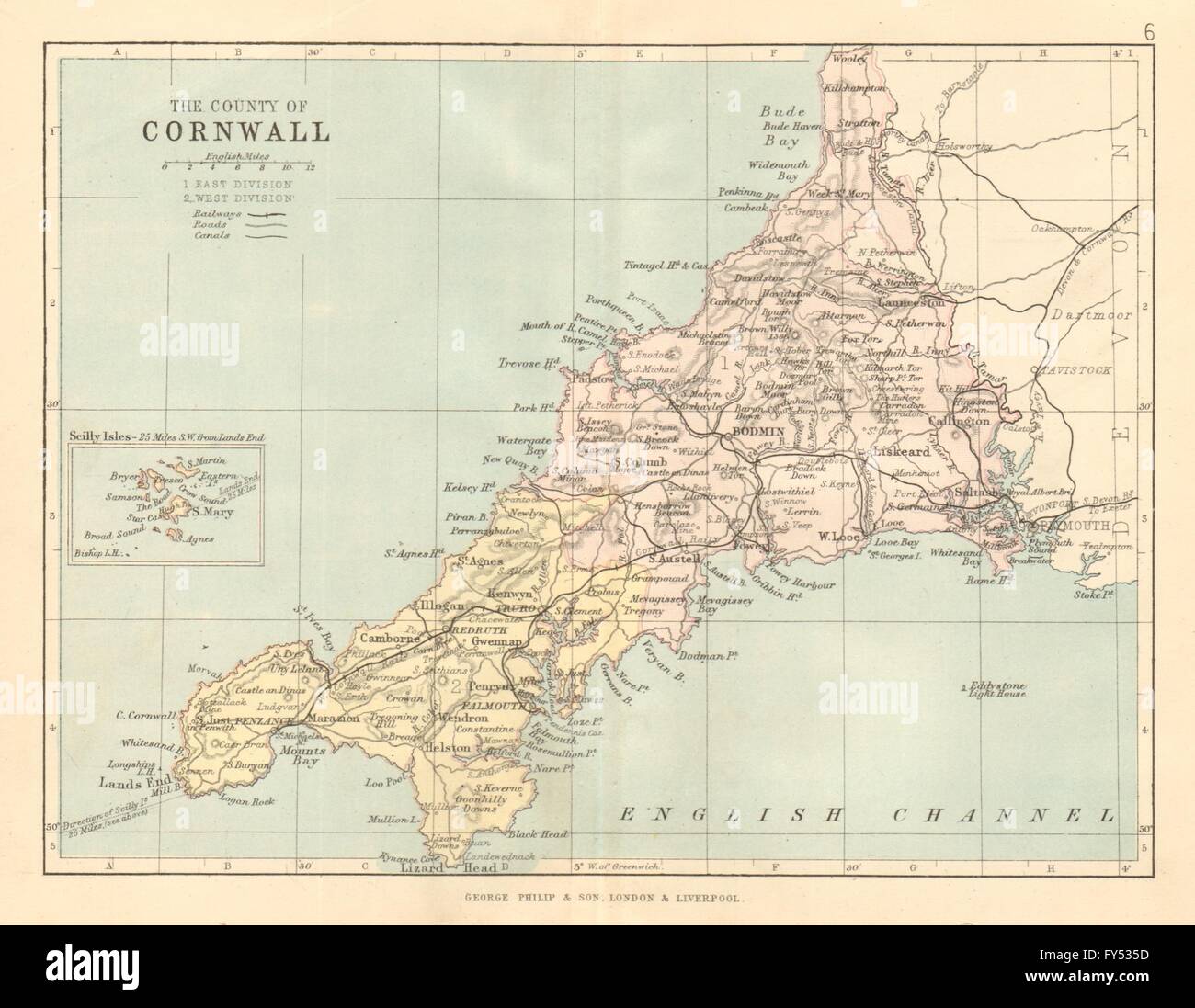 CORNWALL: Antique county map. Railways roads canals. Constituencies ...