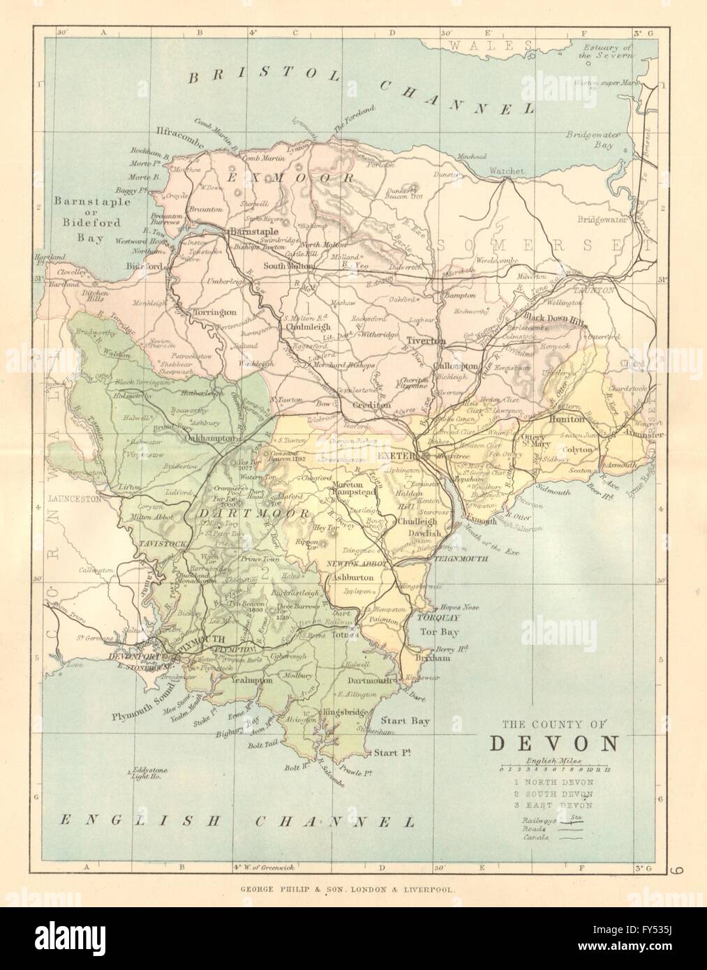 DEVONSHIRE: Antique county map. Railways canals. Constituencies. PHILIP ...