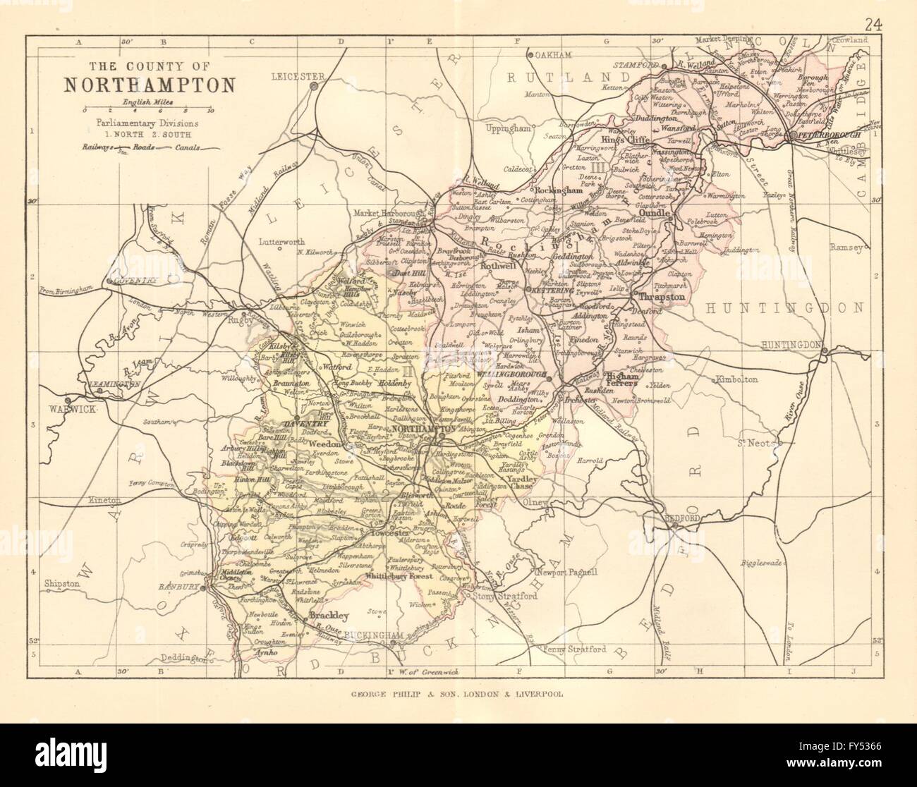 NORTHAMPTONSHIRE: County map. Railways canals. Constituencies. PHILIP ...