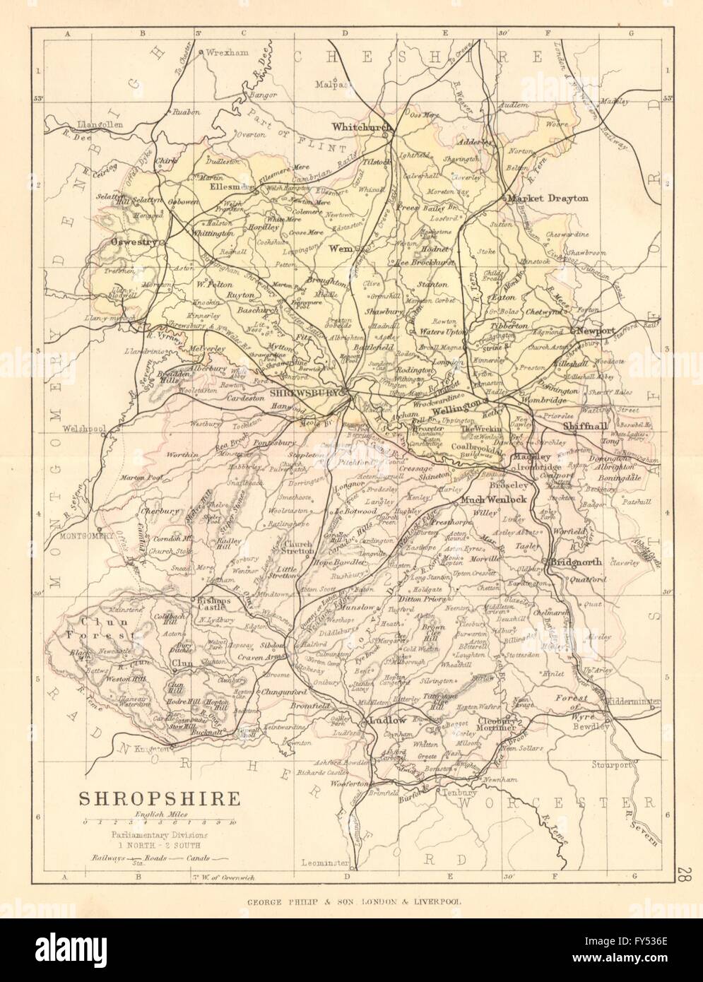 SHROPSHIRE: Antique county map. Railways canals. Constituencies. PHILIP ...