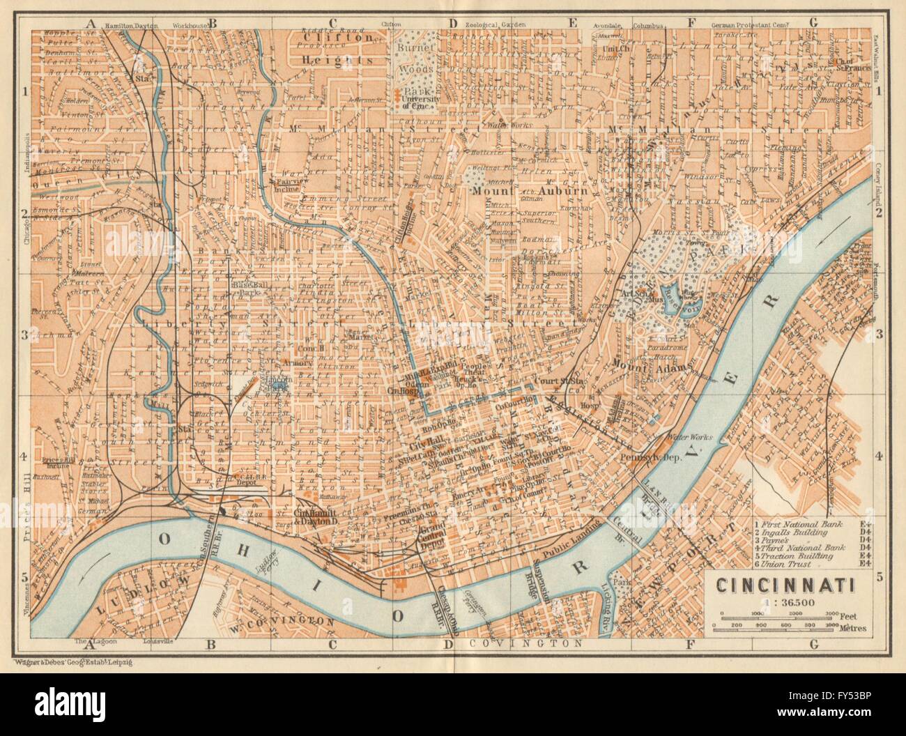 CINCINNATI antique town city plan. Ohio. BAEDEKER, 1904 antique map ...