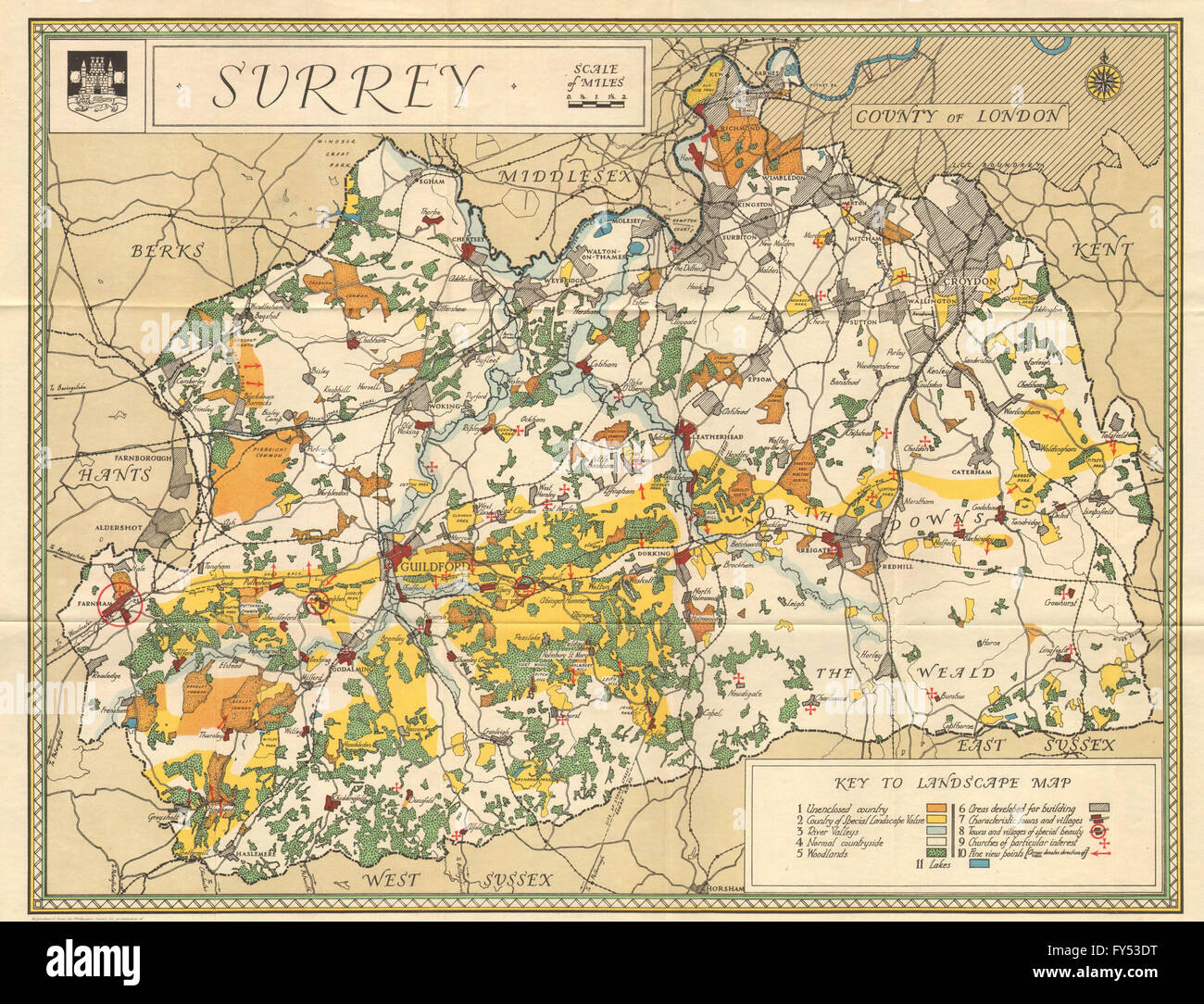 Vintage Surrey county tourist map, 1934 Stock Photo - Alamy