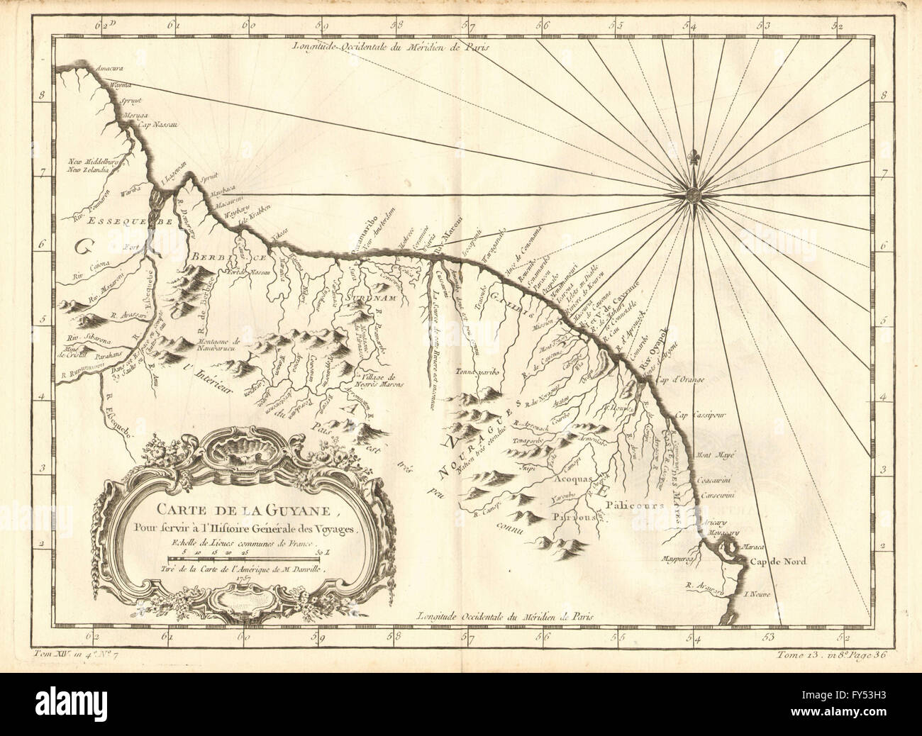 'Carte de la Guyane'. Guyana, Suriname & French Guiana. BELLIN, 1758 ...
