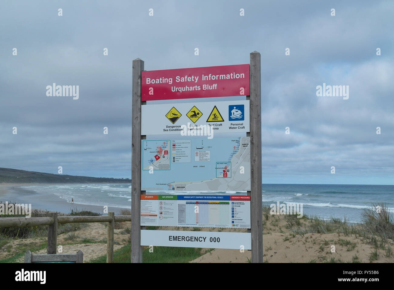 Urquhart Bluff safety sign on the Great Ocean Road - Australia Stock ...