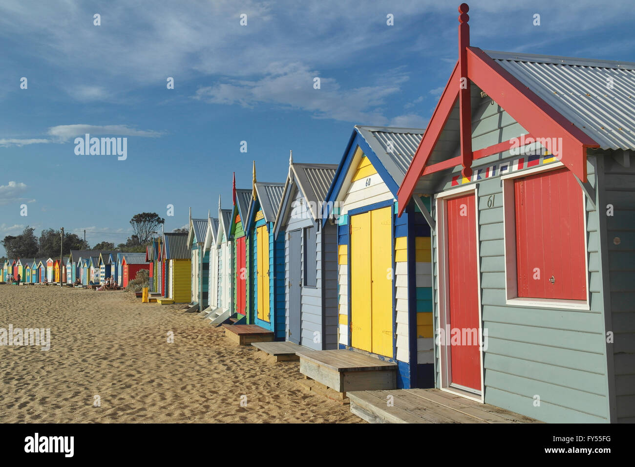 Famous bathing boxes at Brighton beach in Melbourne, Victoria ...
