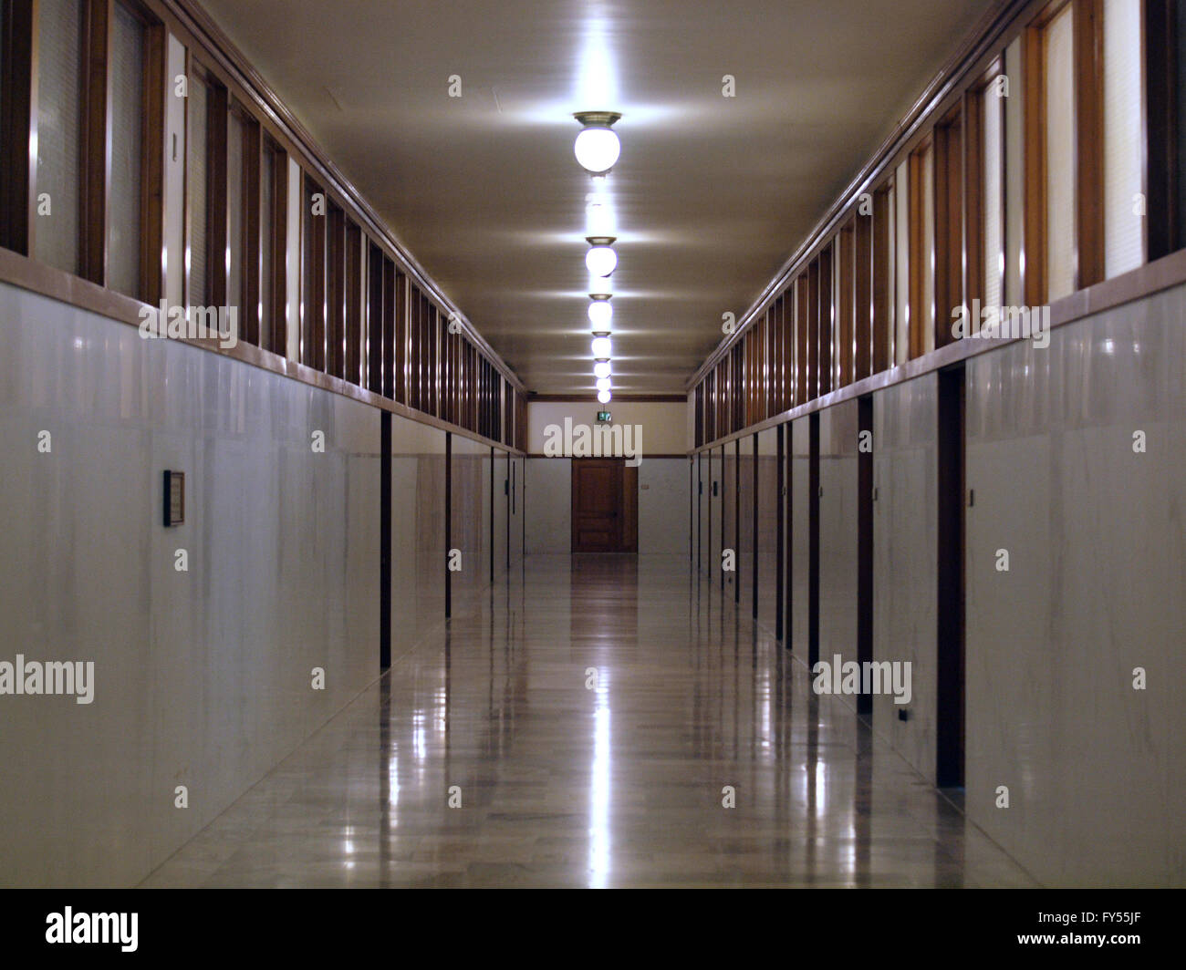 Long empty Hallway with doors in San Francisco City Hall with row of ...