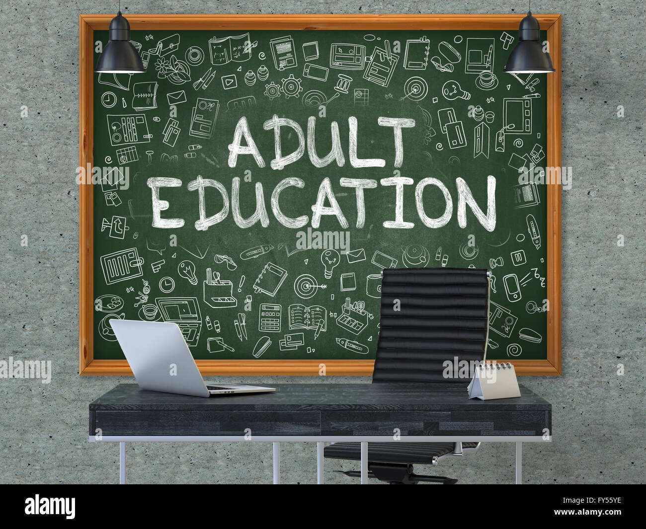 Adult Education Concept. Doodle Icons on Chalkboard Stock Photo - Alamy