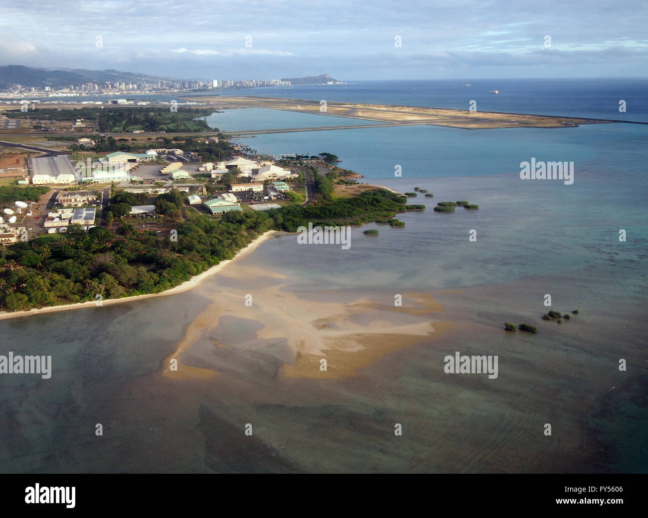 Honolulu International Airport and Coral reef Runway seen from the air ...