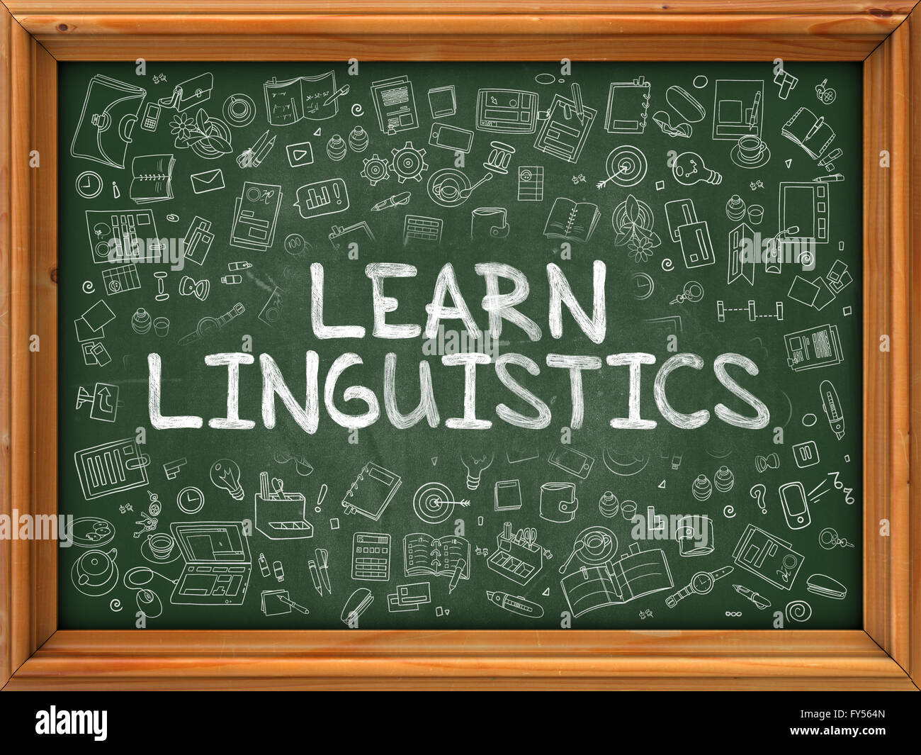 Hand Drawn Learn Linguistics on Green Chalkboard Stock Photo - Alamy