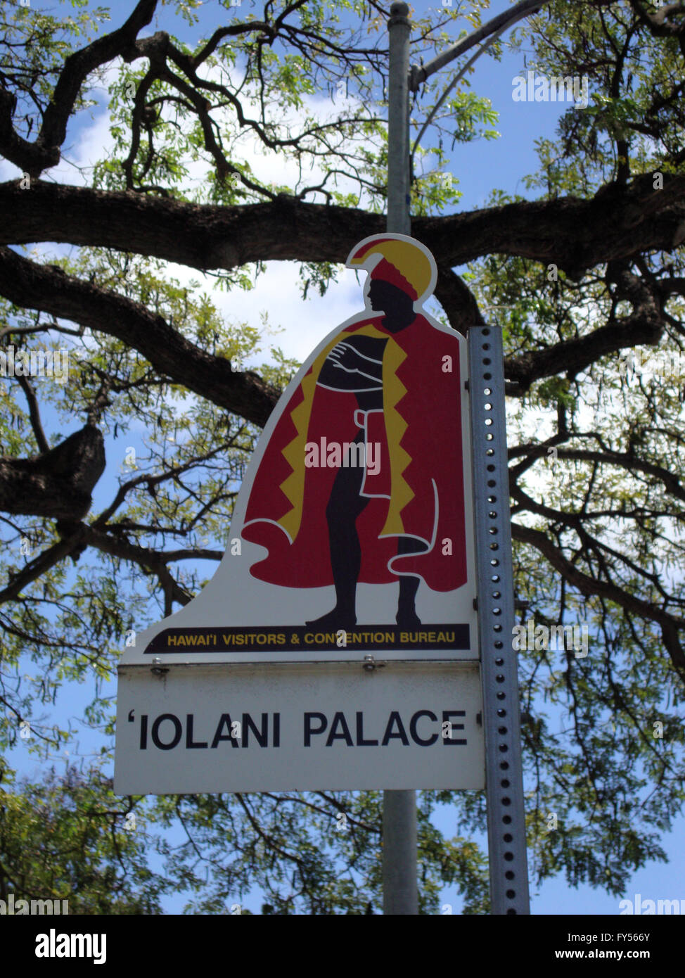 Iolani Palace Street Sign Marker on Oahu, Hawaii with tree branch, a ...