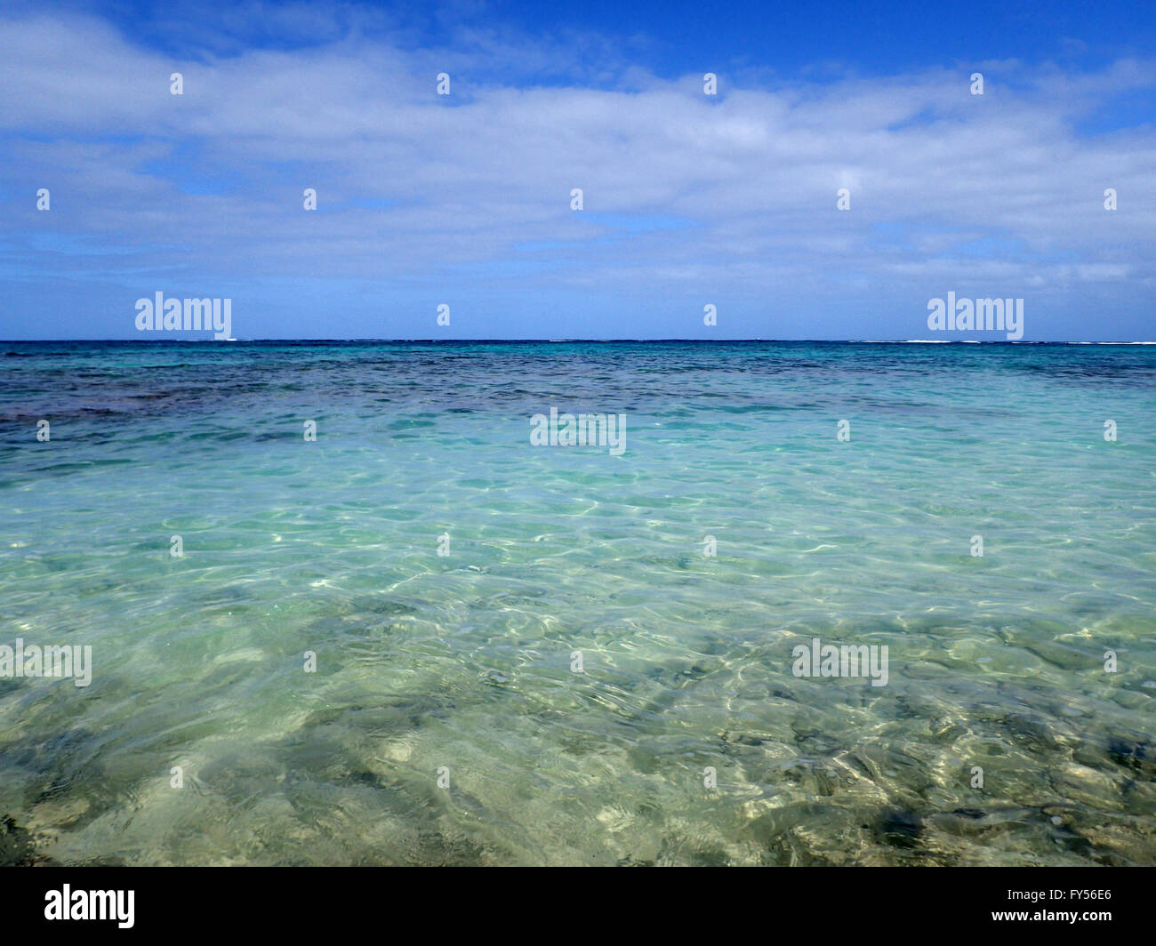 Shallow wavy ocean waters of Waimanalo bay looking into the pacific ...