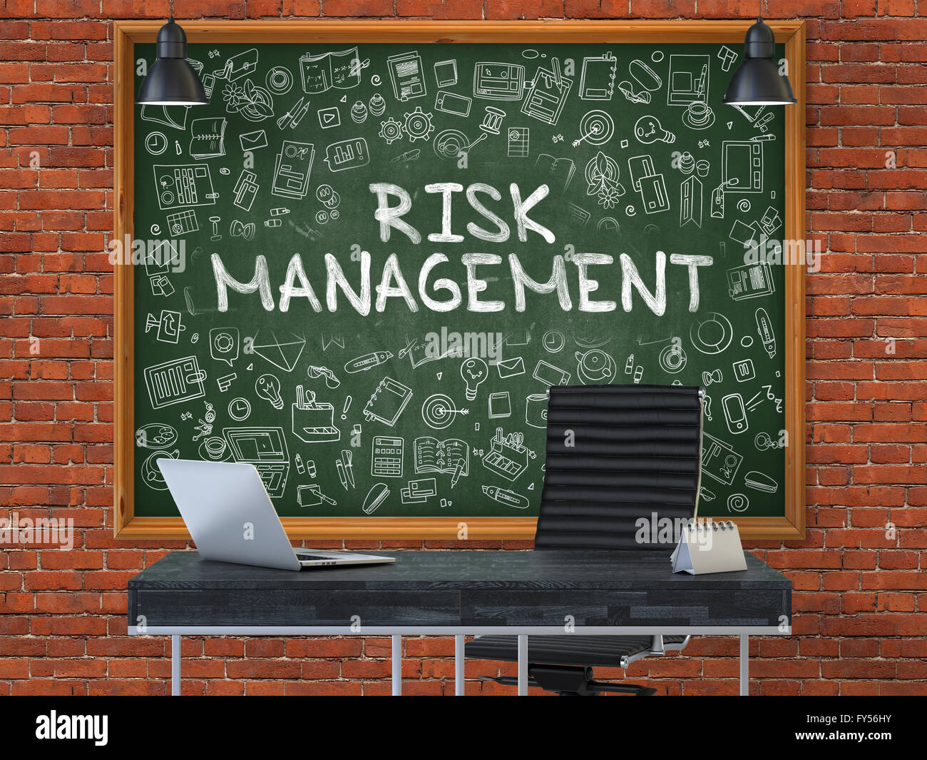 Chalkboard on the Office Wall with Risk Management Concept Stock Photo ...