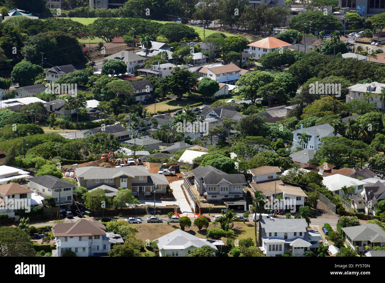 Aerial of Manoa luxury residential town with House under construction ...