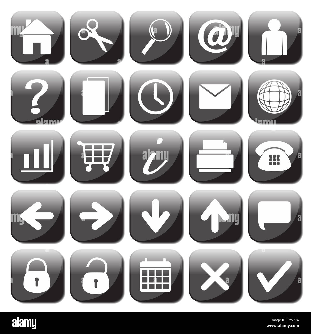 25 different black web icons isolated on a white background Stock Photo ...