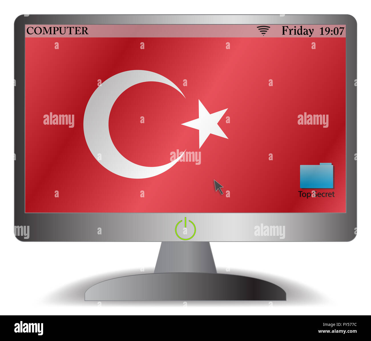 A Turkey computer screen with an on button isolated on a white ...