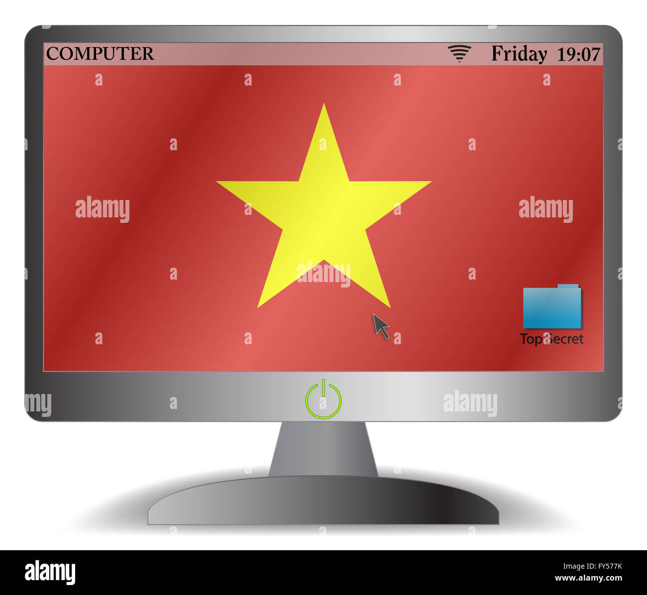 A Vietnam computer screen with an on button isolated on a white ...