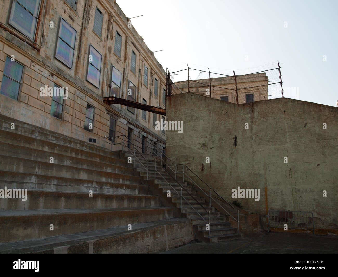 Staircase leading from Prison yard into old Prison building on Alcatraz ...