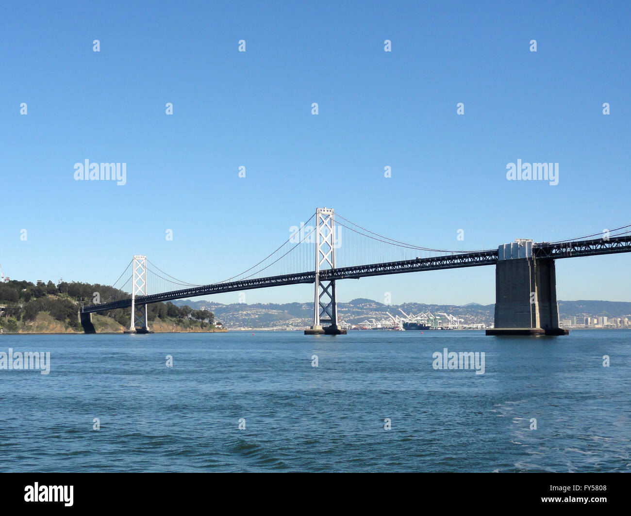 San Francisco Bay Bridge and Bay as Bridge enters into Yerba Buena ...