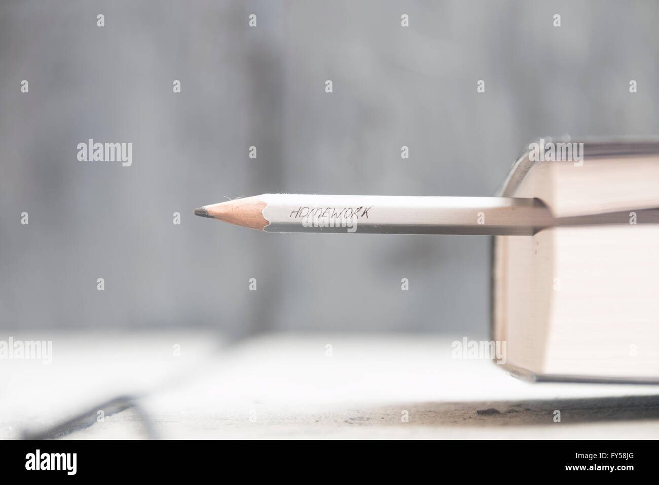 Homework, inscription in pencil Homework Stock Photo - Alamy
