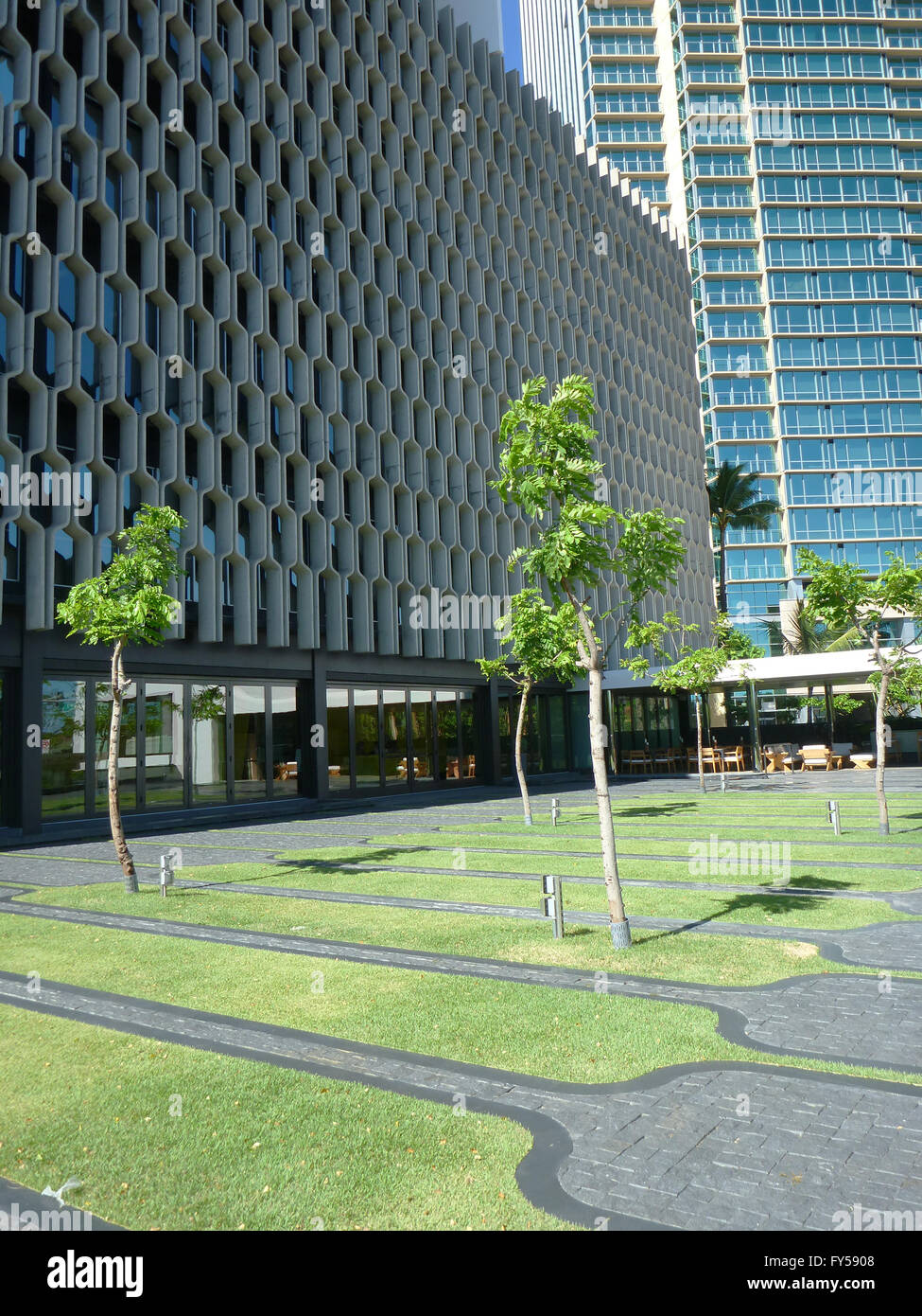 HONOLULU, HI - JUNE 23, 2014: Garden at Historic IBM Building after a ...