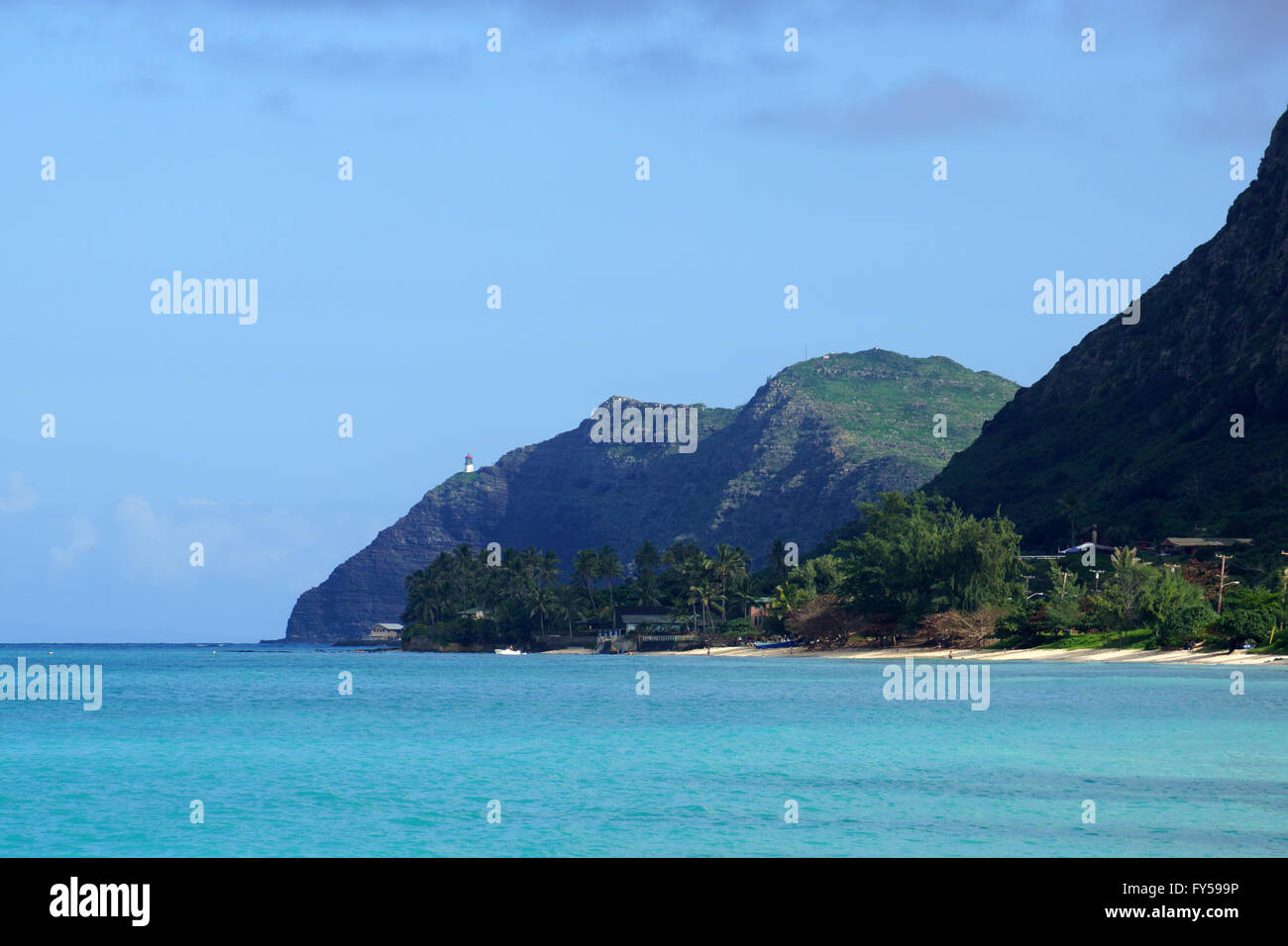 Waimanalo beach, bay, and Makapuu Point with Makapu'u Lighthouse ...