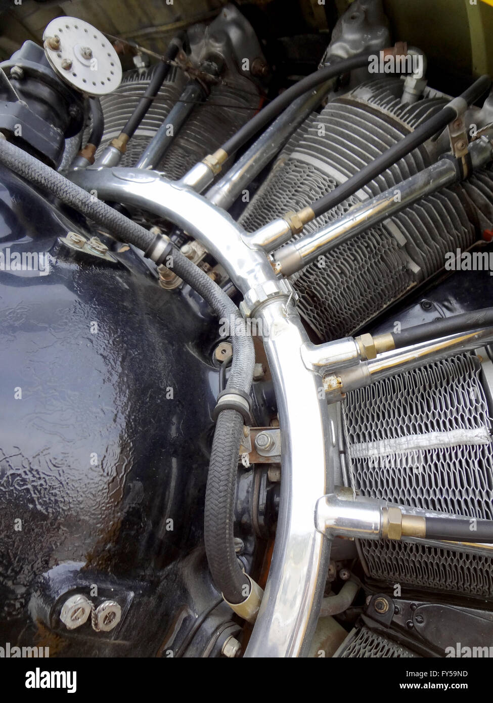 Close up of turbine of a propeller engine and powerful pistons with ...