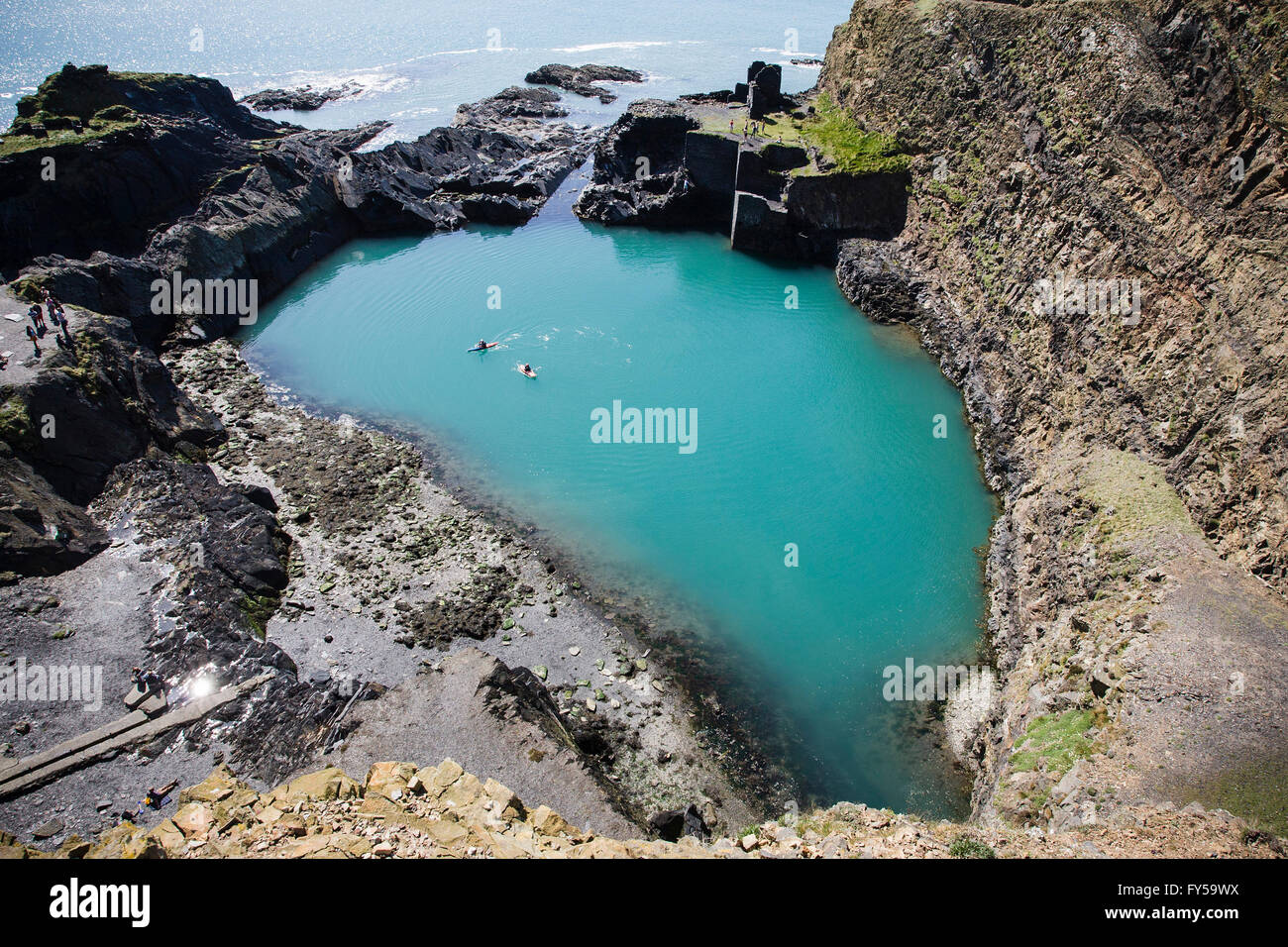 The Blue Lagoon, a former slate quarry, Abereiddy Bay, also Abereiddi ...
