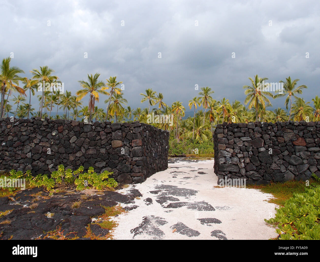Massive man-made Rock Walls of Pu'uhonua o Honaunau - Place of Refuge ...