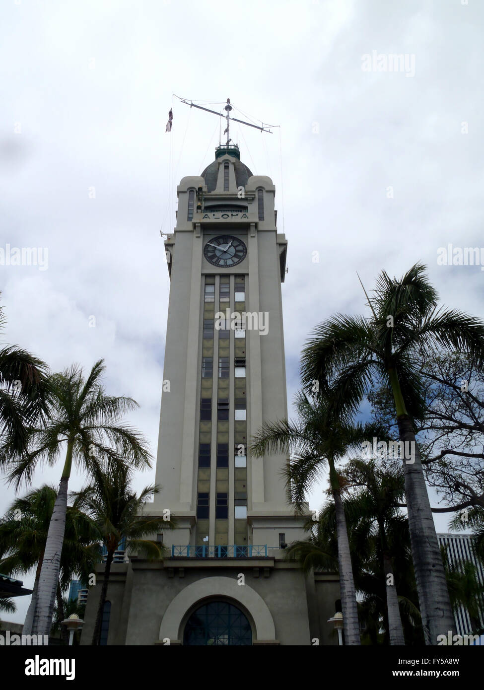 Looking up at historic Aloha Tower which has greeted arriving visitors ...
