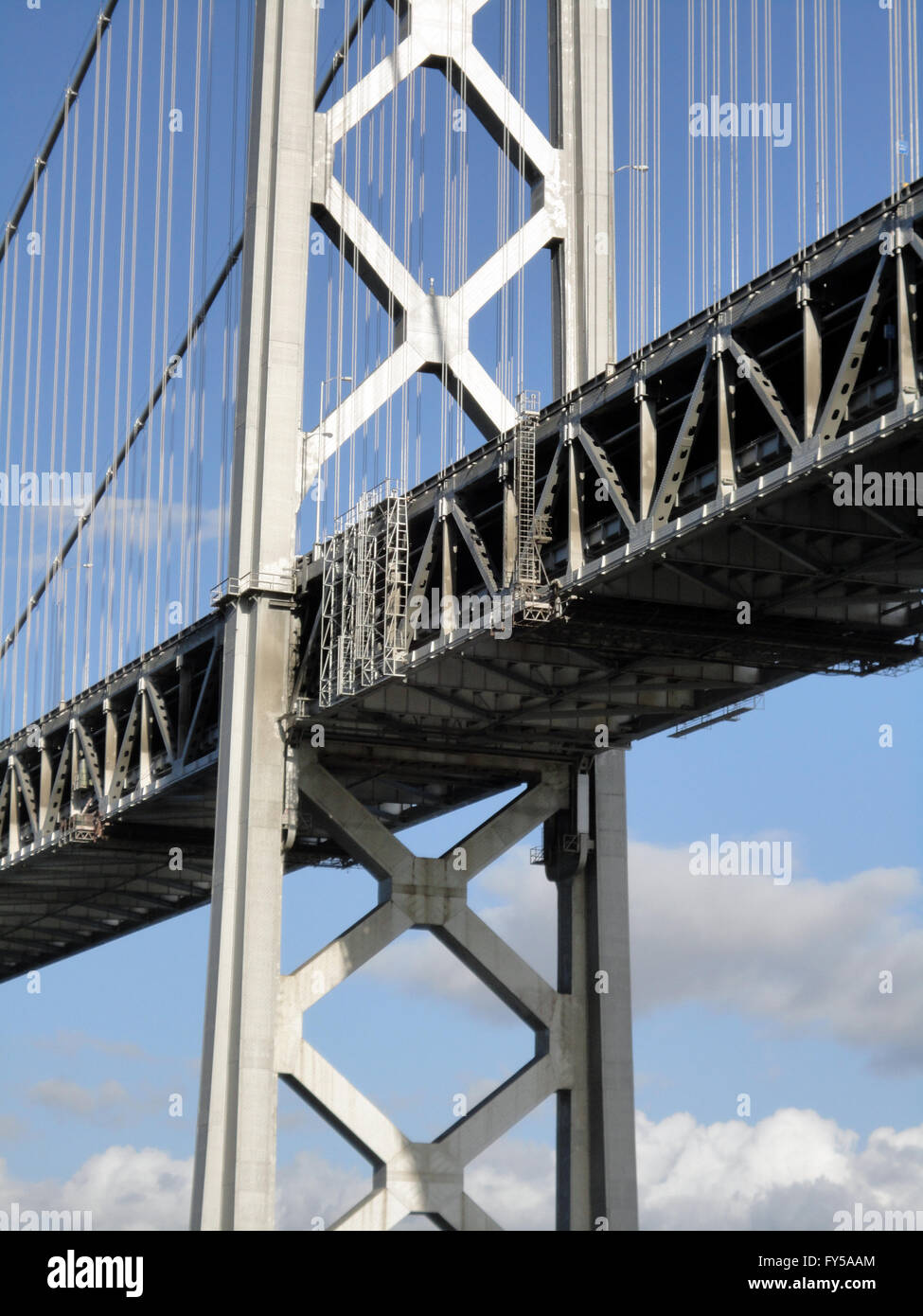San Francisco Bay Bridge close up of middle of bridge tower section ...