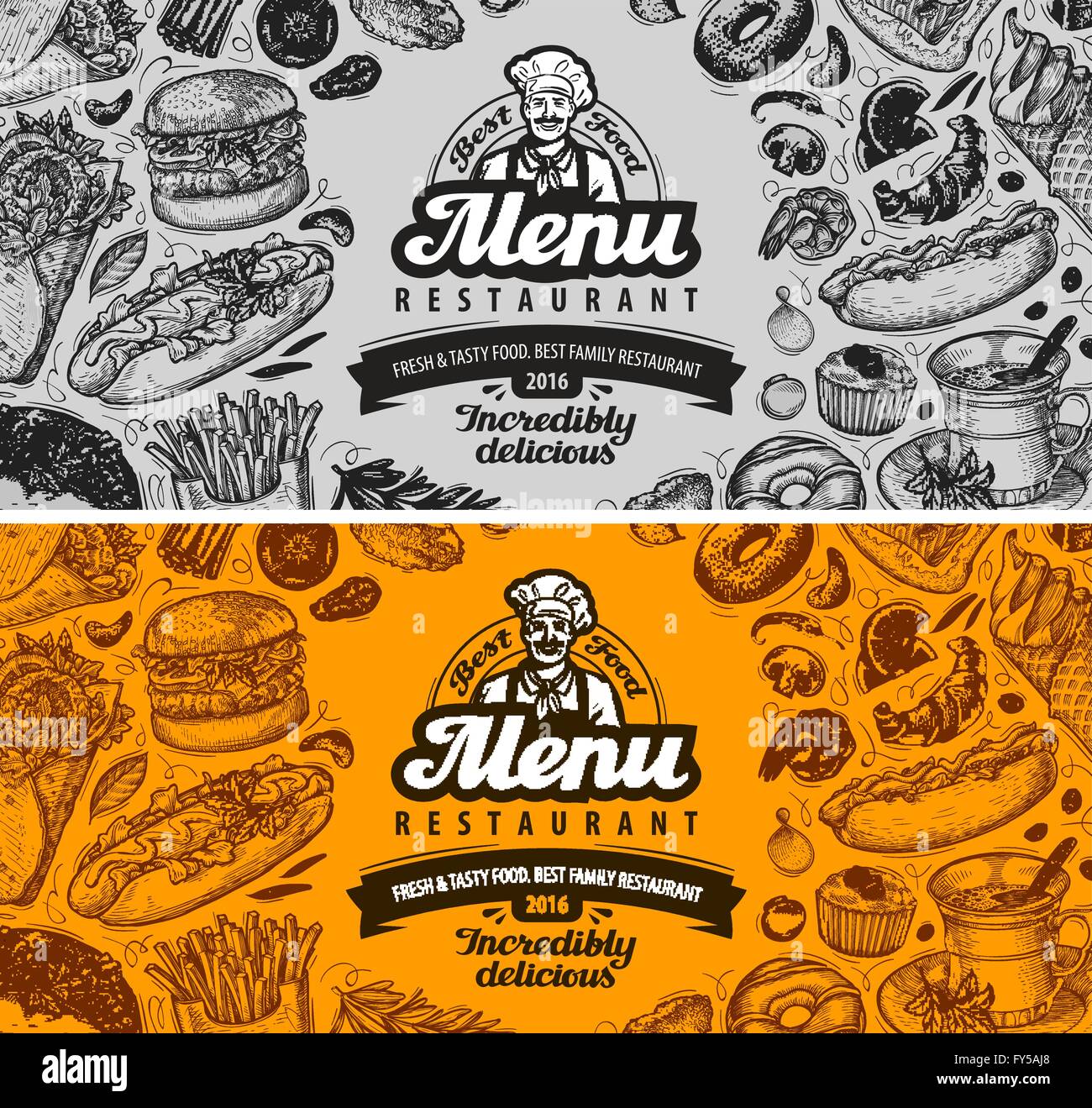 restaurant cafe menu template design. sketch food Stock Vector Image ...