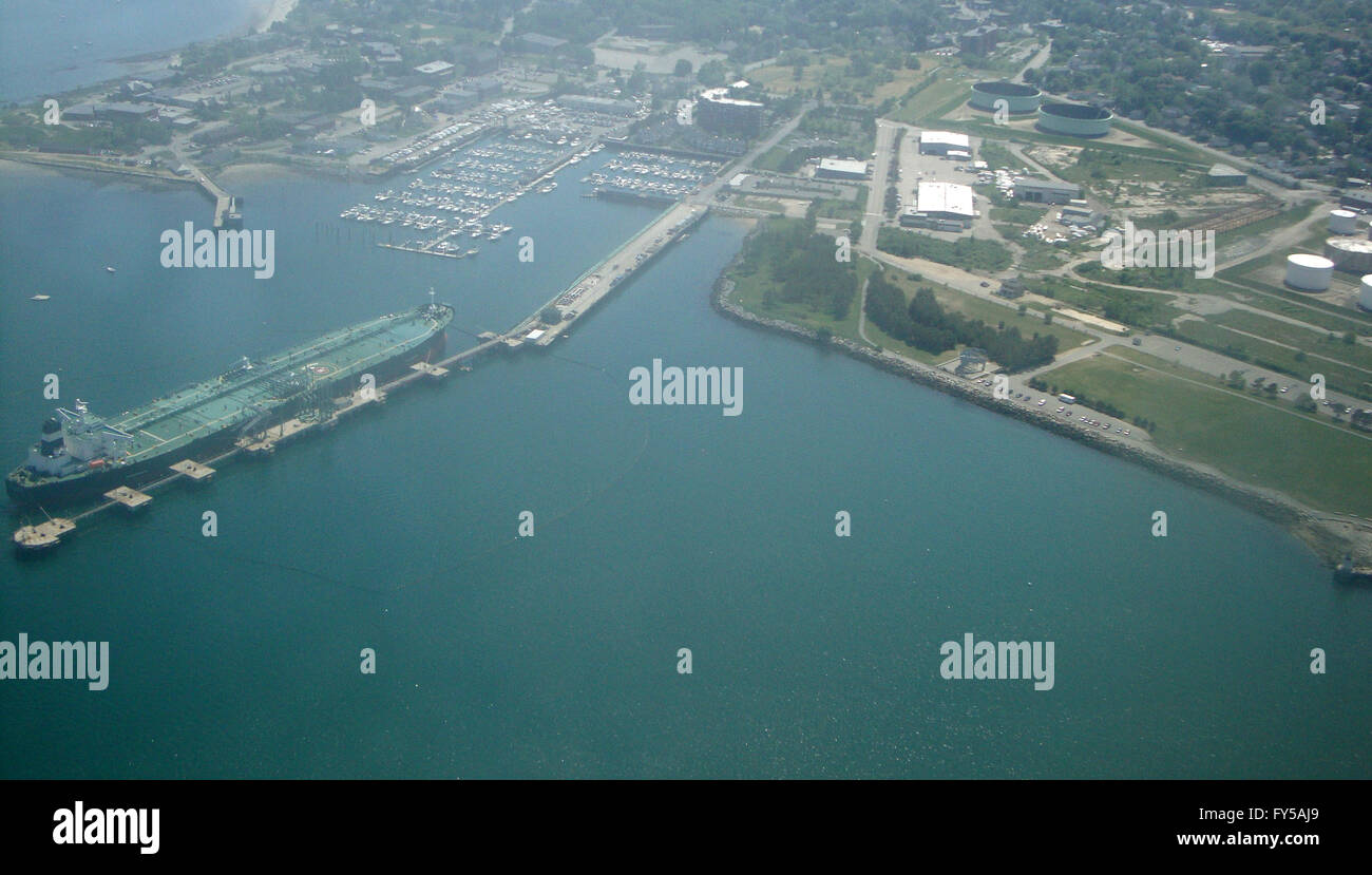 Large Ship Docked in Portland, Maine Harbor and surrounding shore area ...