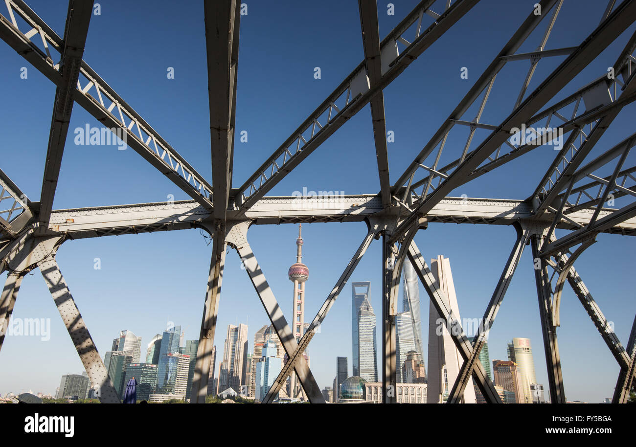 shanghai skyline at Waibaidu bridge Stock Photo - Alamy