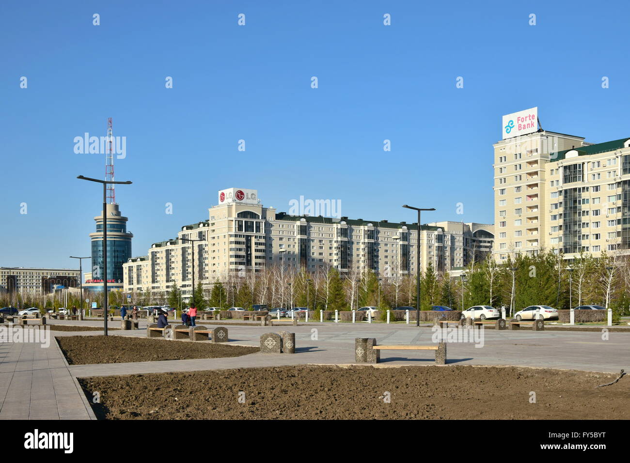 Street view with modern buildings in Astana, capital of Kazakhstan ...