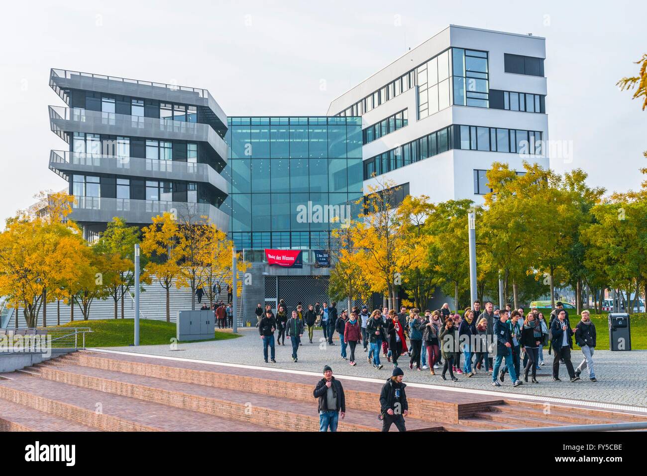 A group of students leaving during a break, the new harbor University ...