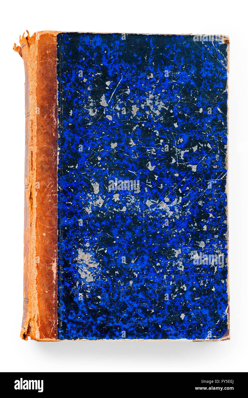Old blue scratched book cover isolated on white with clipping path ...
